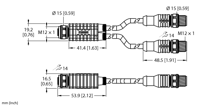 2-Way Splitter - Y-Splitter with Cable, Female Connector M12 × 1 - 2 × ...